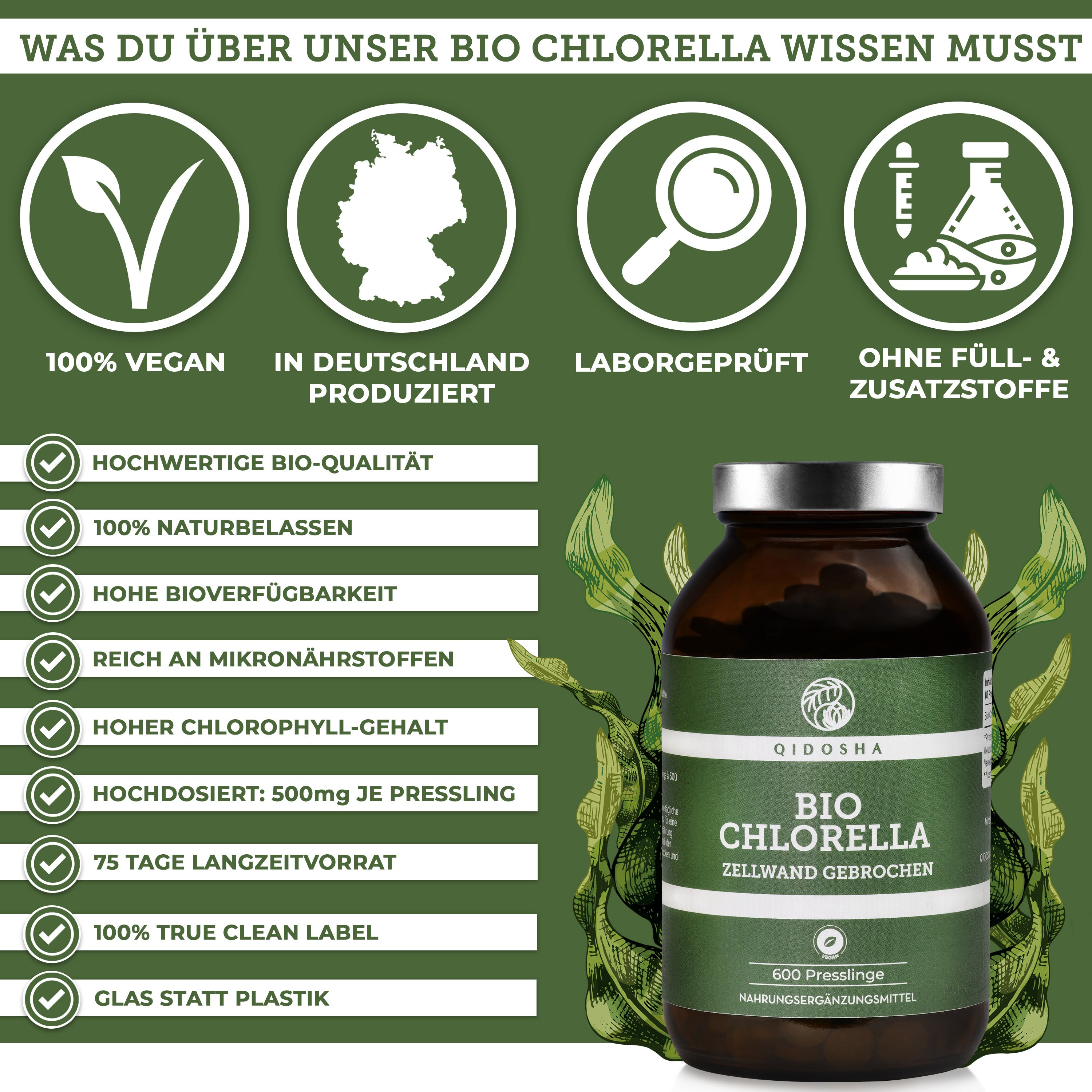 Bio Chlorella Presslinge mit 500mg/Stk und 600 Stk/Glas online kaufen ...