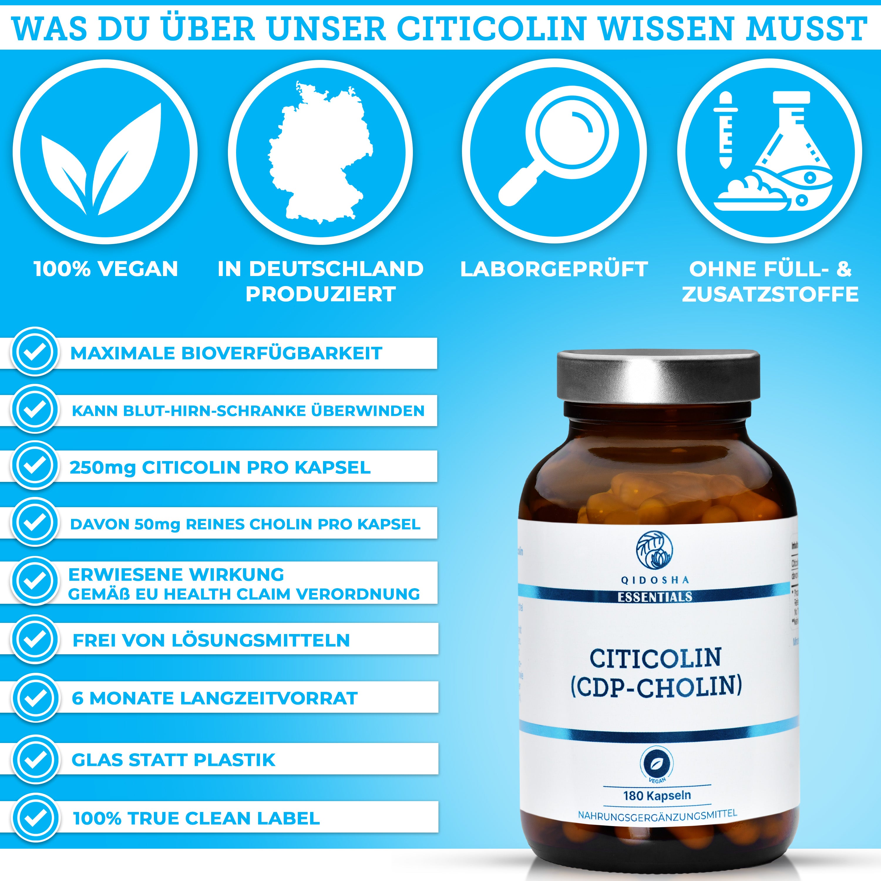 Citicolin (CDP-Cholin) Kapseln mit 250mg je Kapsel online kaufen – QIDOSHA