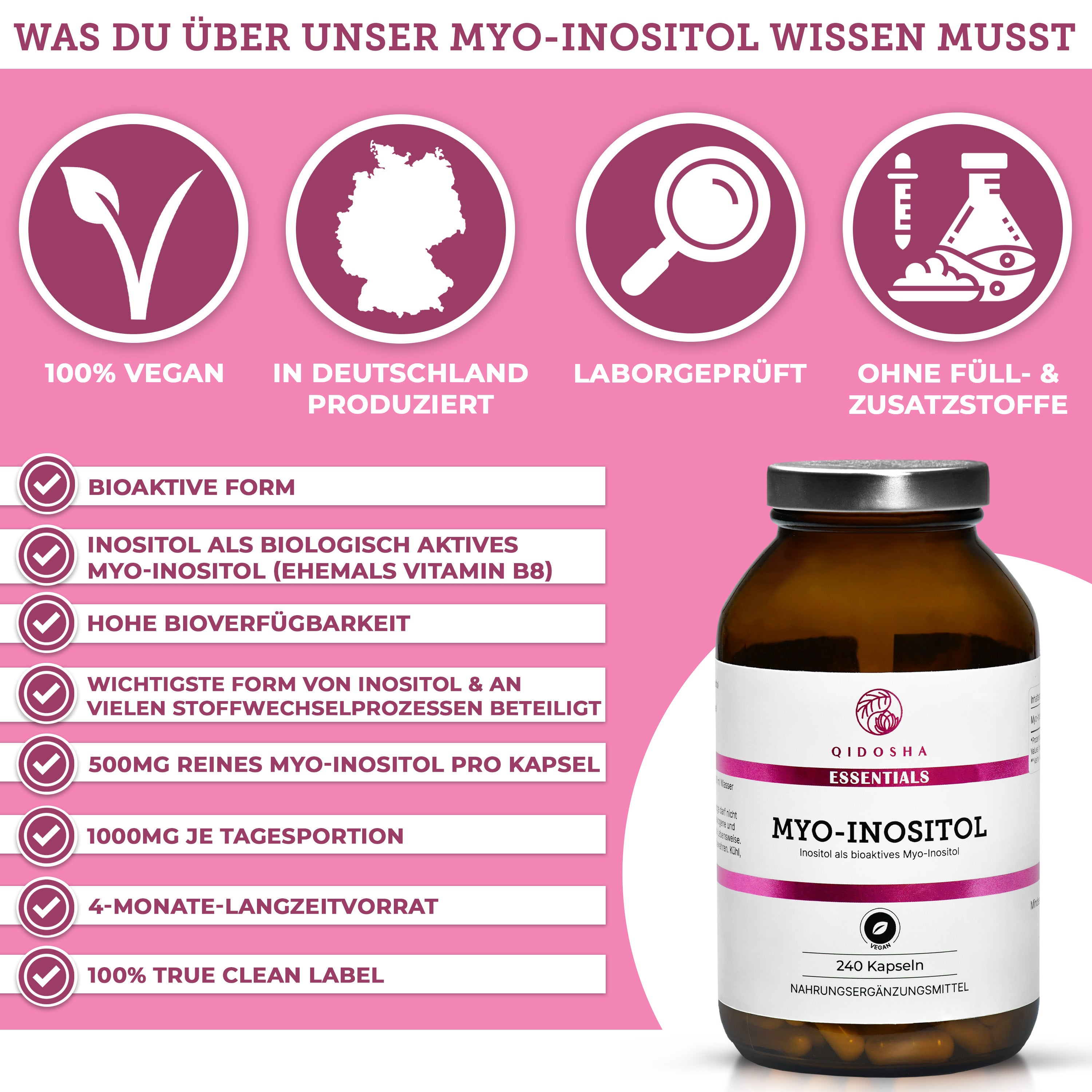 Bioaktives Inositol als Myo-Inositol in Kapseln online kaufen – QIDOSHA